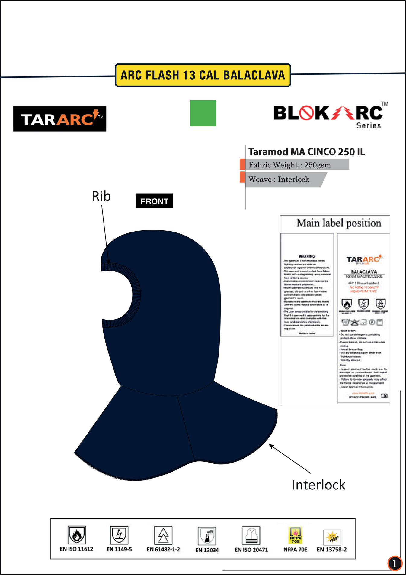 TechNiche Trading LLC - TARARC ARC FLASH 13 CAL BALACLAVA - TECH PACK ...
