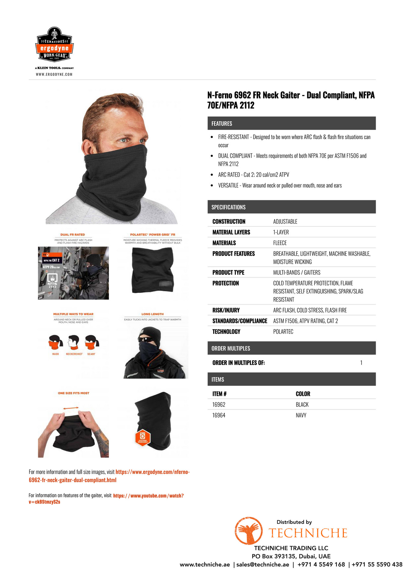 TechNiche Trading LLC - N-Ferno 6962 FR Neck Gaiter - Dual Compliant ...