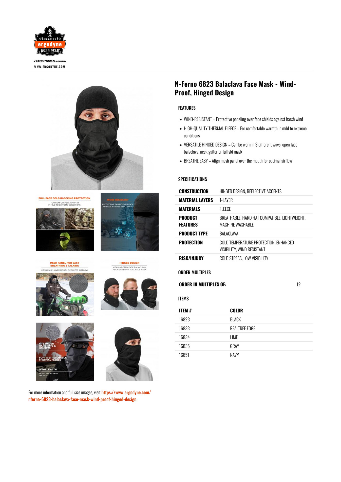 TechNiche Trading LLC - N-Ferno 6823 Balaclava Face Mask - Wind-Proof ...