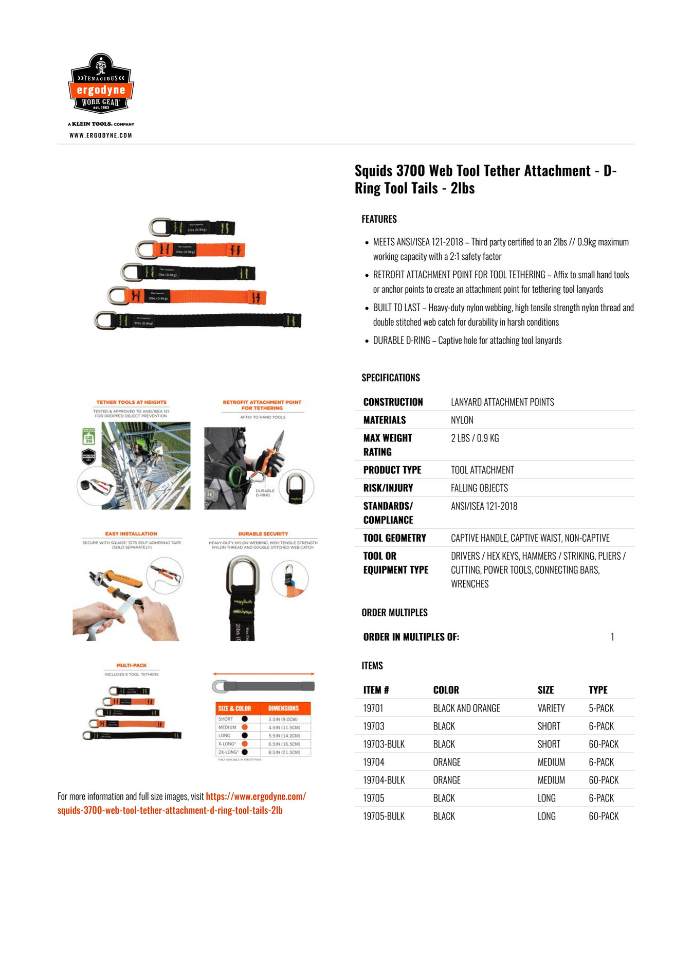 TechNiche Trading LLC - Squids 3700 Web Tool Tether Attachment - D-Ring ...