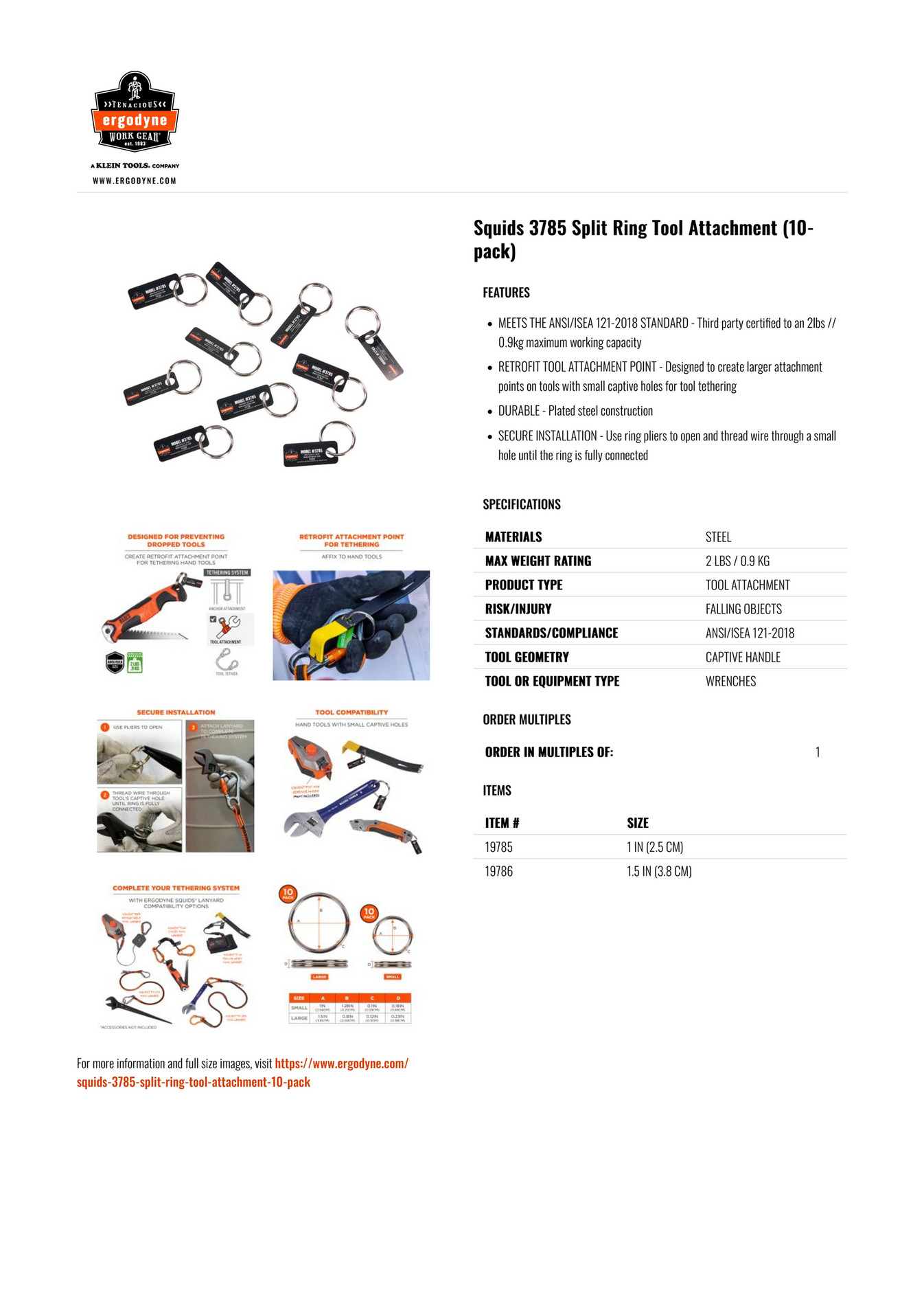 TechNiche Trading LLC - Squids 3785 Split Ring Tool Attachment (10-pack) Ergodyne - Page 1 ...