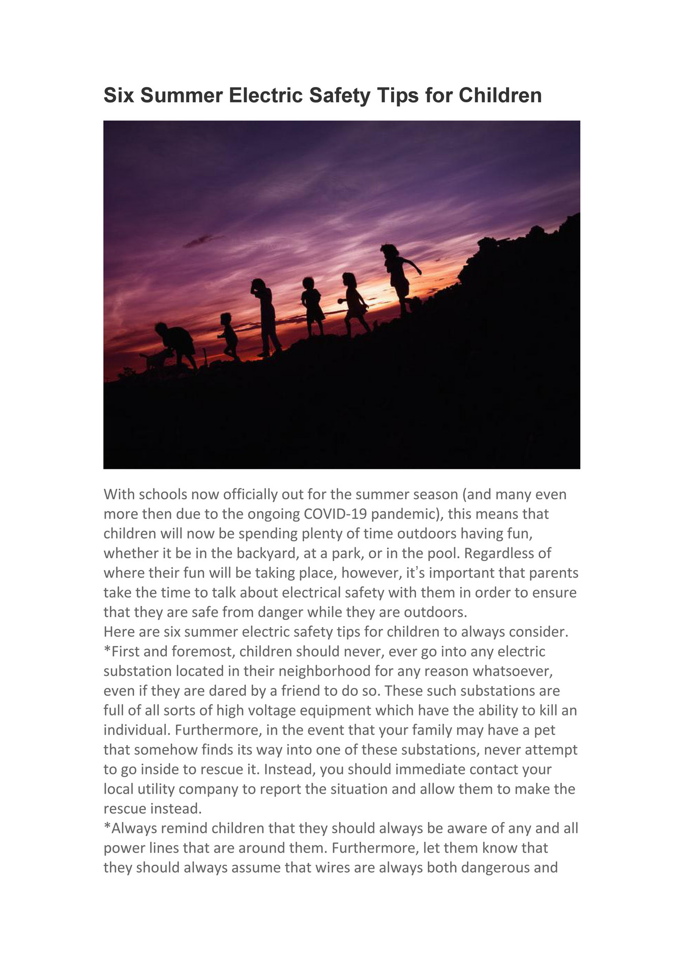 My publications - Six Summer Electric Safety Tips for Children - Page 1 ...