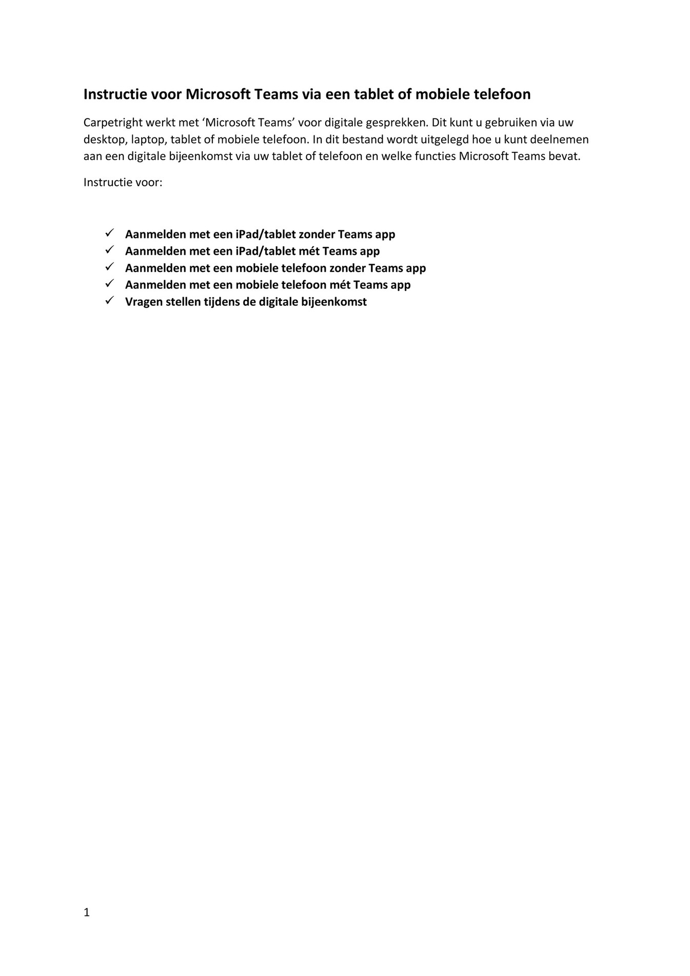 Carpetright - Instructie voor Microsoft Teams via een Mobiel of Tablet ...