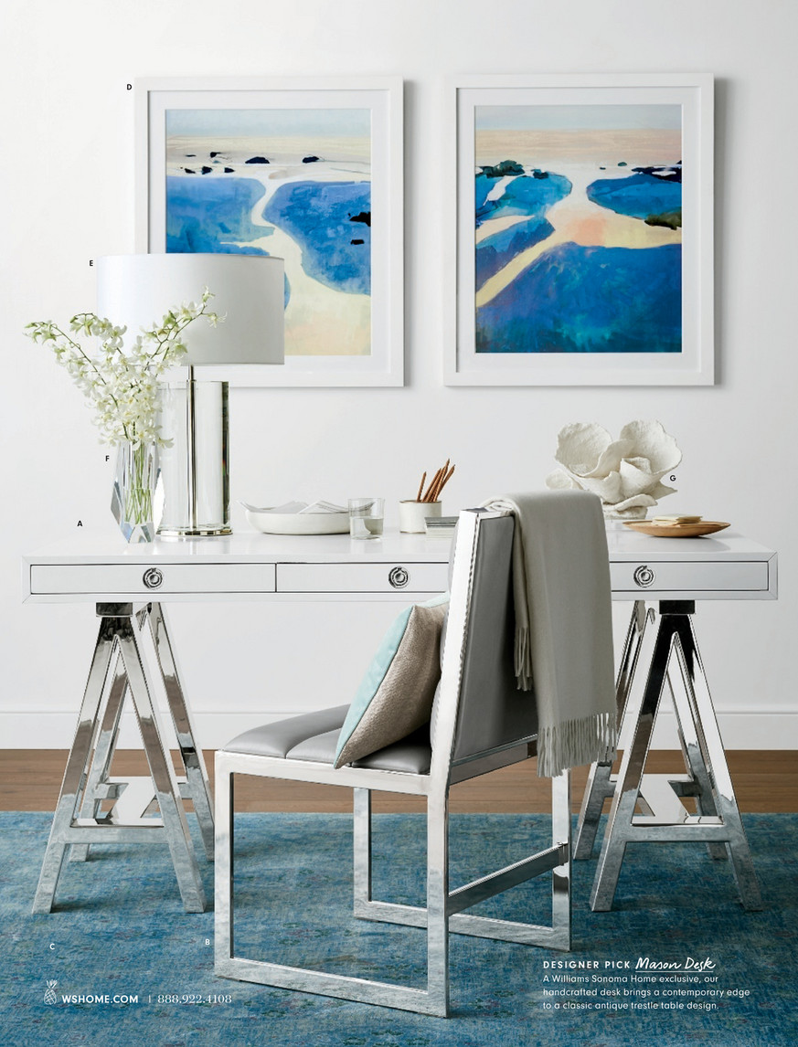 Williams Sonoma Home Statement Design 2017 Mason Desk White Wood Thin Glass On Top Nickel Base