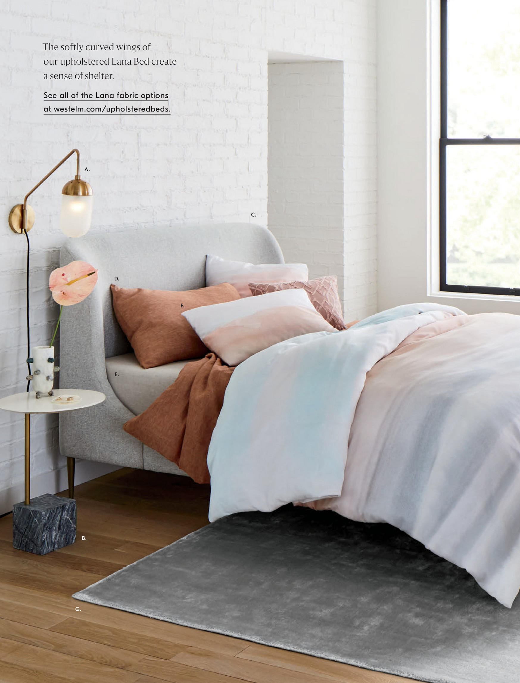 west elm January 2020 Lana Upholstered Bed Queen Linen Weave Platinum
