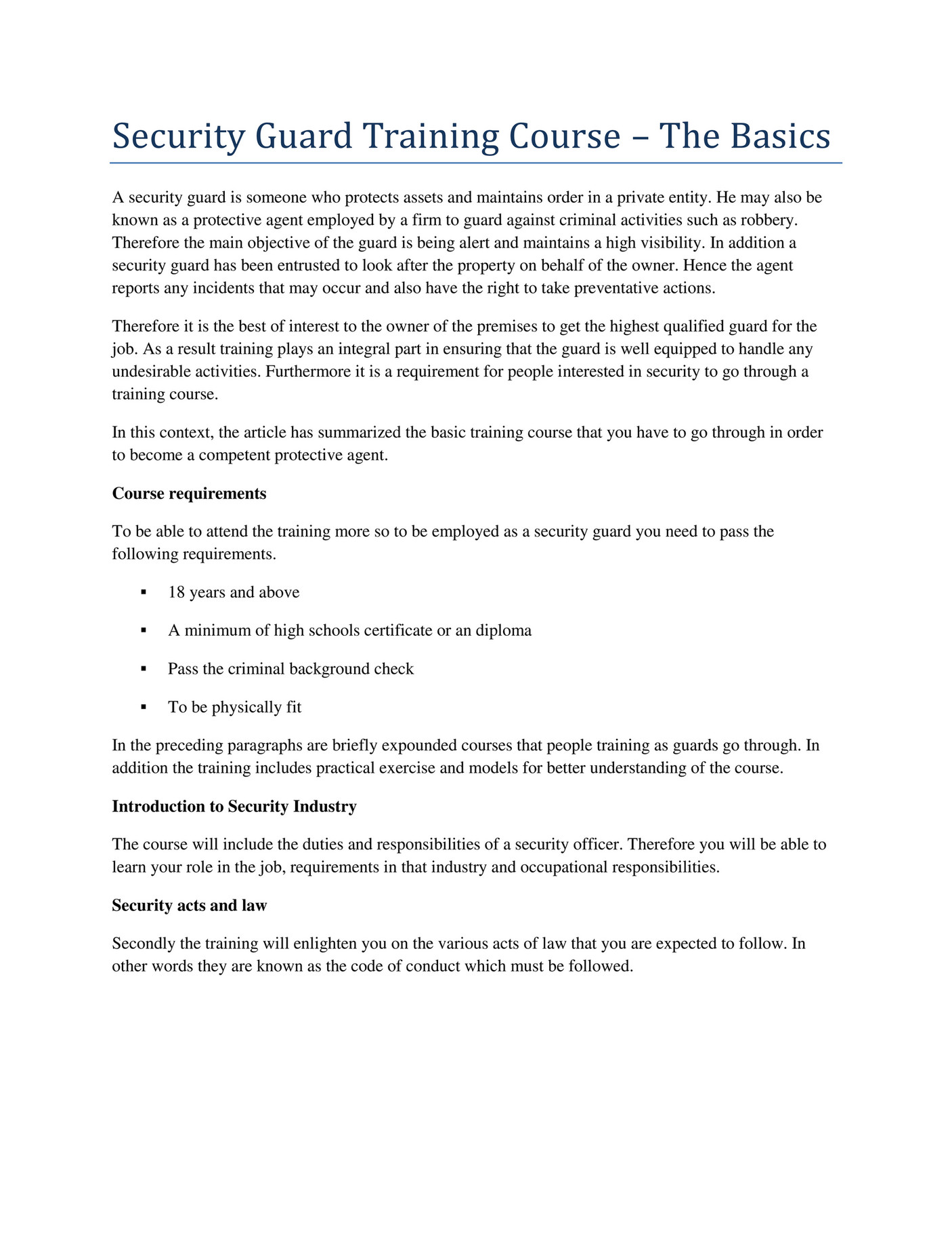 GIT Expert - Security Guard Training Course – The Basics - Page 1 ...