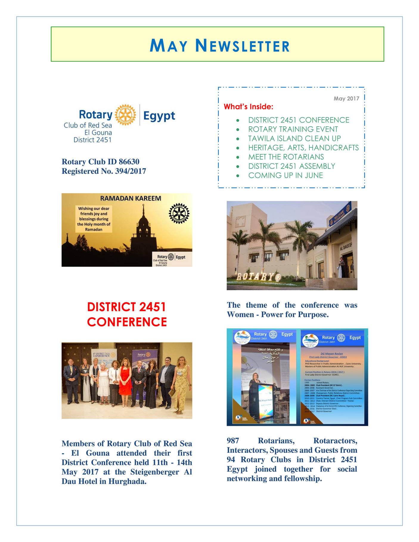 Rotary Club Red Sea El Gouna - May 2017 Newsletter of RC Red Sea - El ...