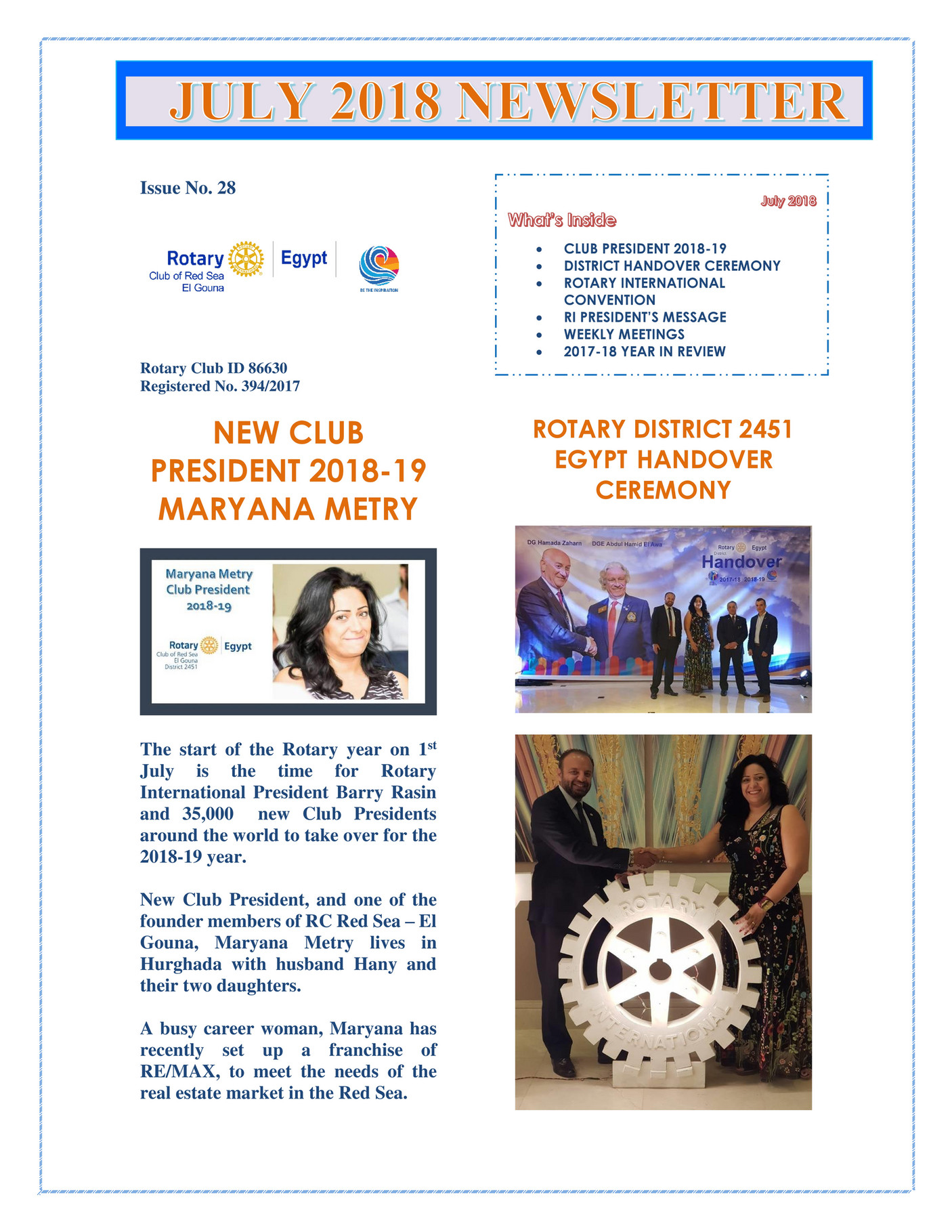 Rotary Club Red Sea El Gouna - July 2018 Newsletter of RC Red Sea - El ...