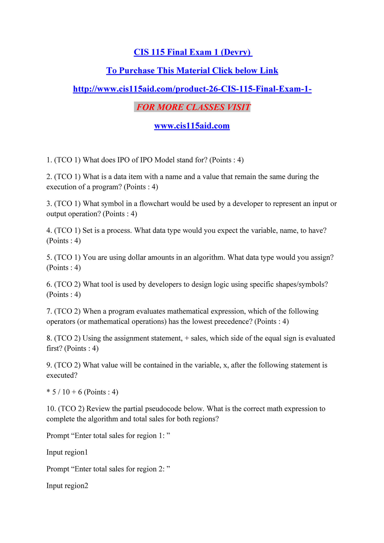 ROCK - CIS 115 Final Exam 1 - Page 1 - Created with Publitas.com