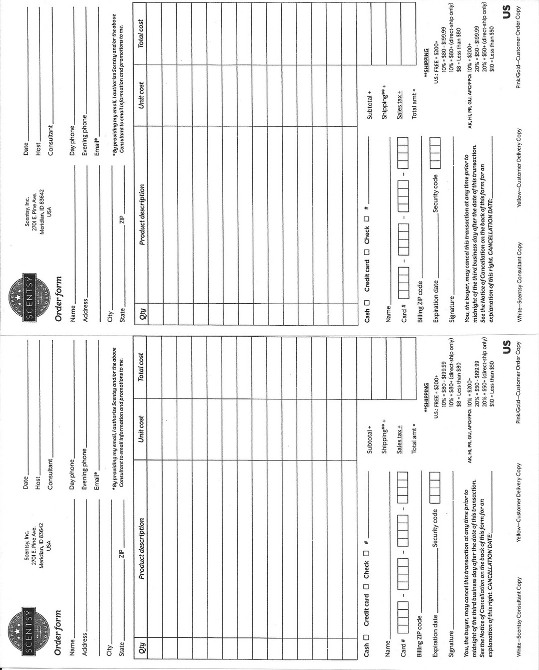 Scentsy Order Form Printable