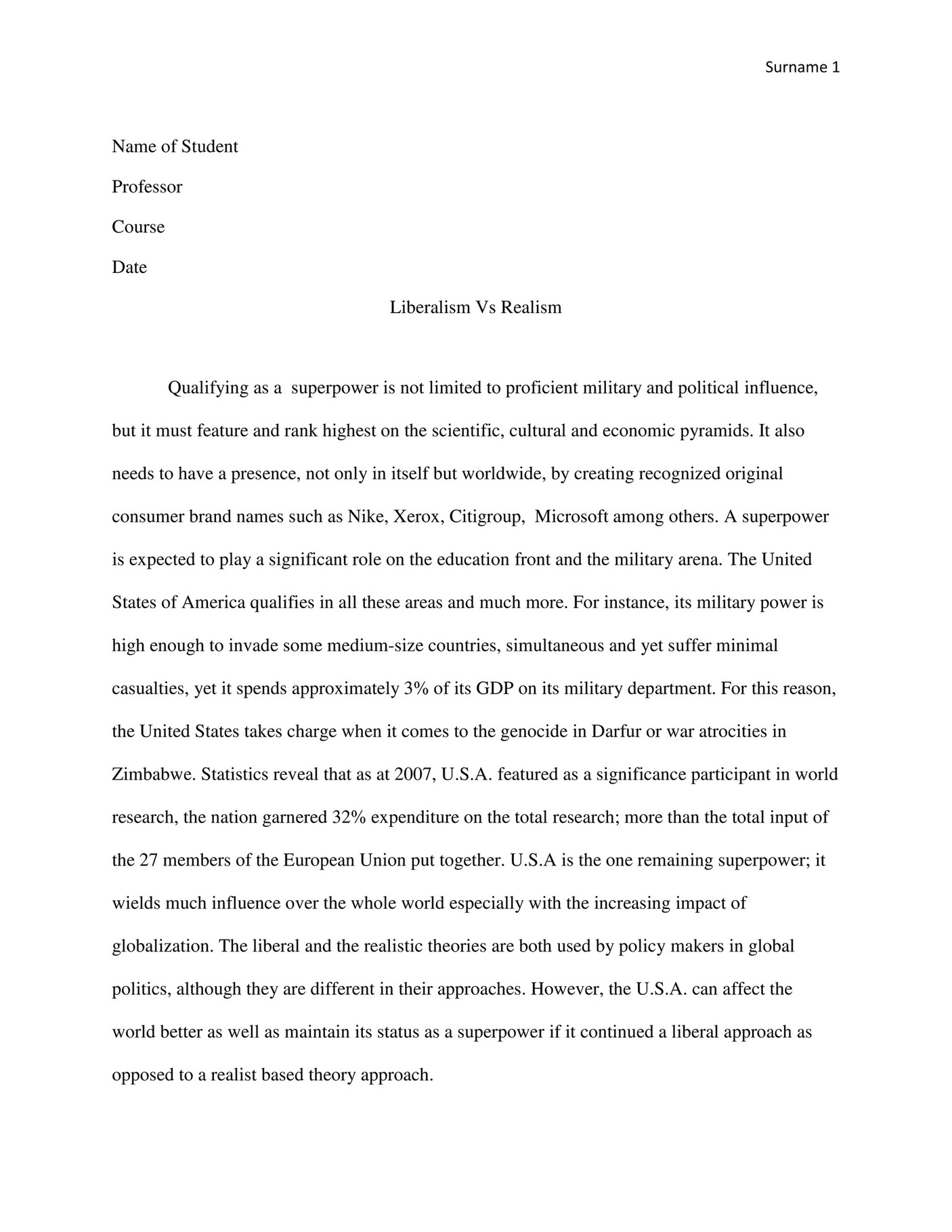 Liberalism Vs Realism Page 1 Created With Publitas