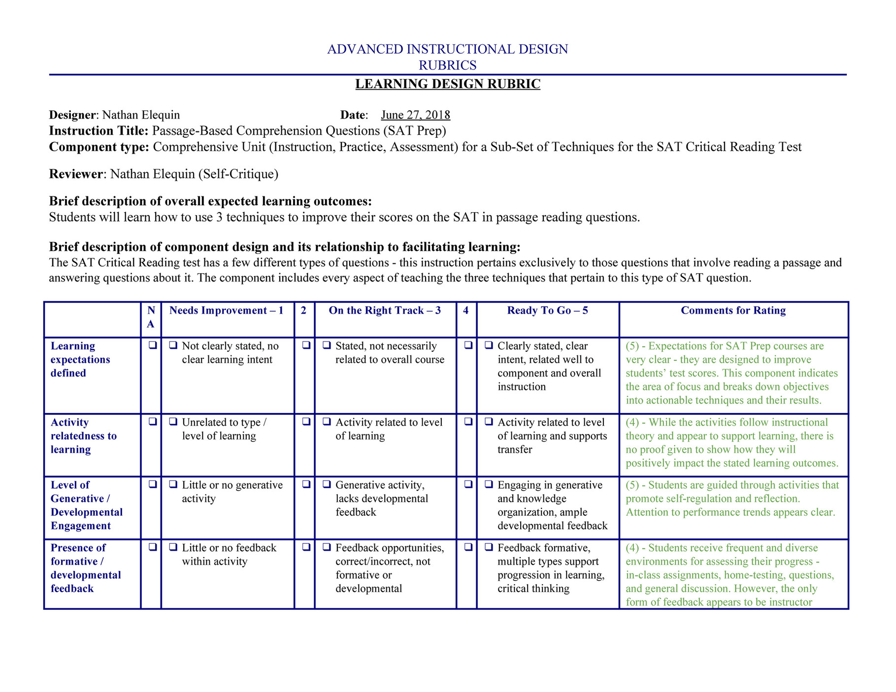 My publications - Curricular Development (Self-Critique Rubric ...