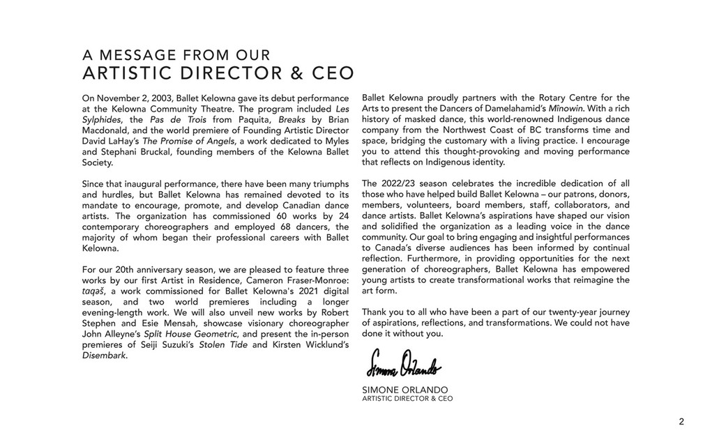 Ballet Kelowna - Ballet Kelowna's 20th Anniversary Season Brochure - Page 1