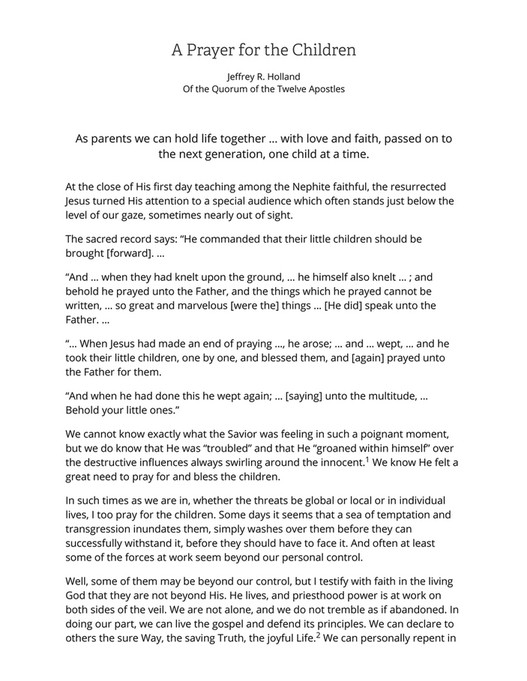 North Park Stake - A Prayer for the Children - Jeffrey R Holland - Page ...