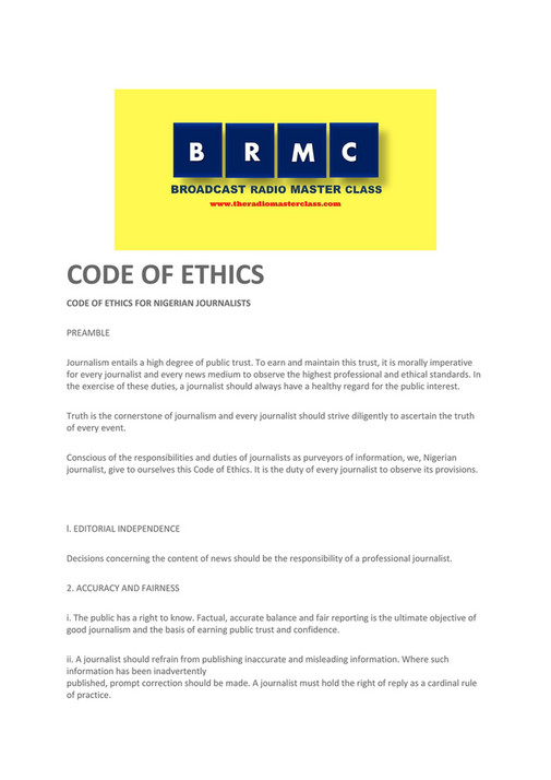 My publications - JOURNALISM CODE OF ETHICS - Page 1 - Created with ...