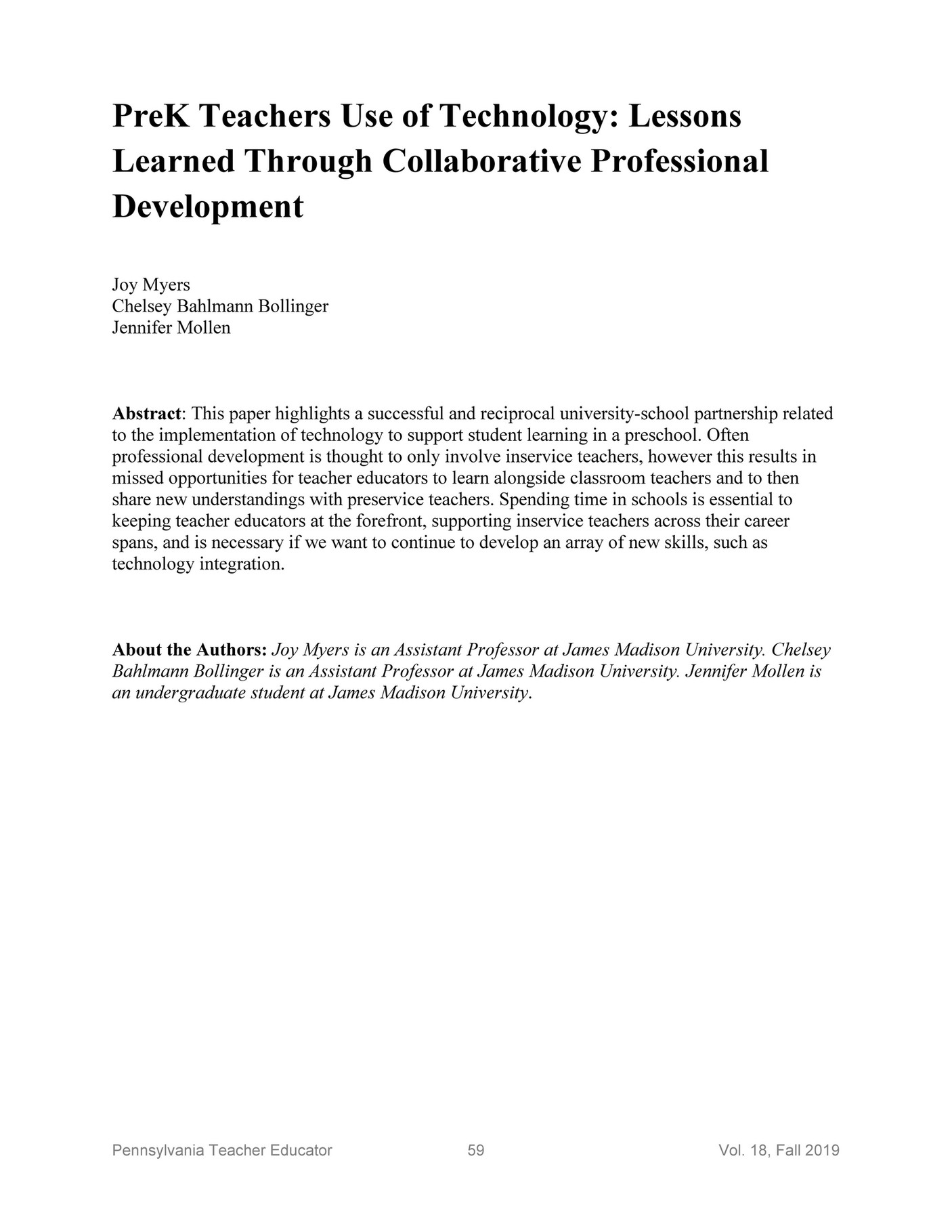 My publications - PreK Teachers Use of Technology: Lessons Learned ...