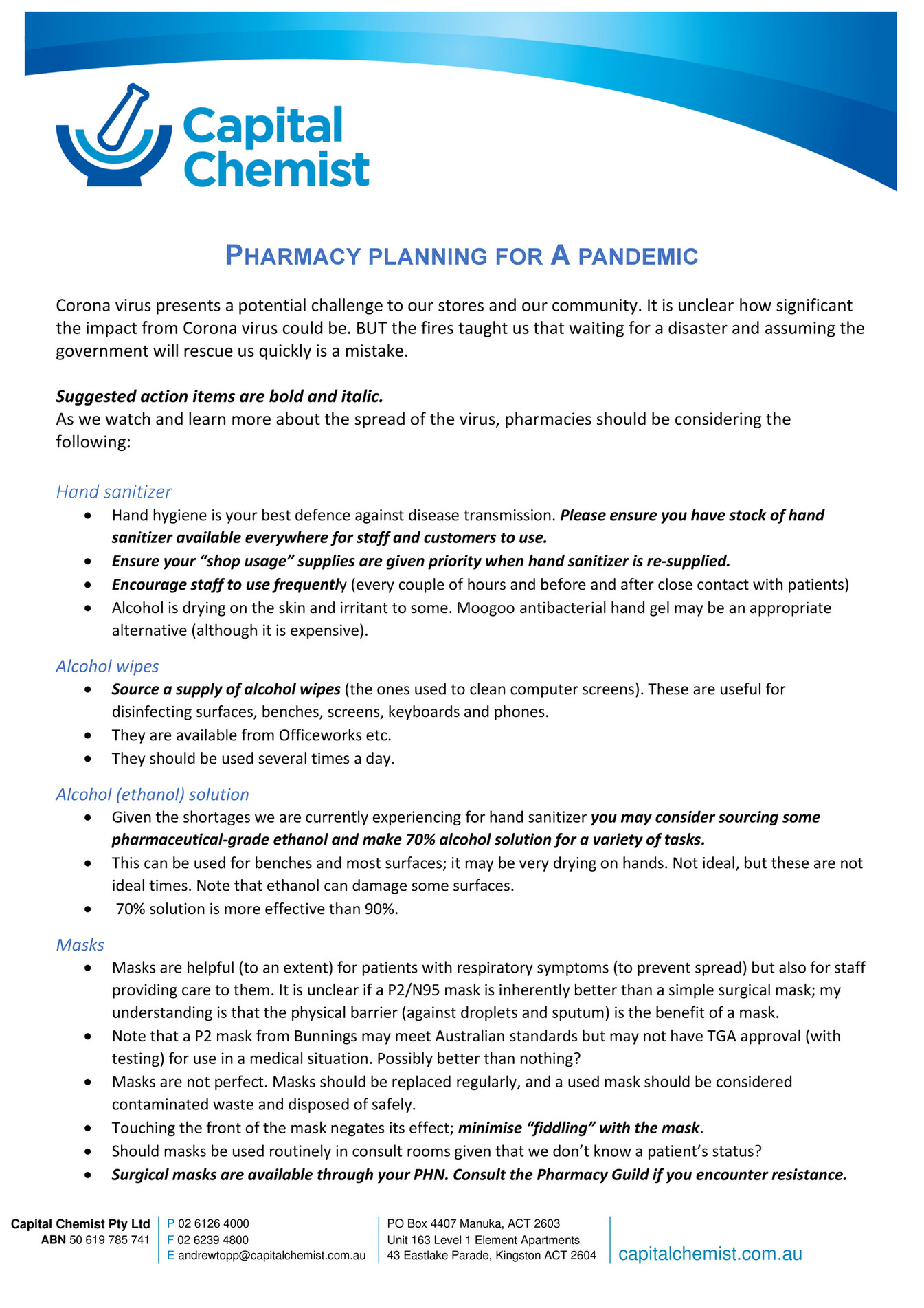 Capital Chemist - Pandemic planning in community pharmacies - Page 1
