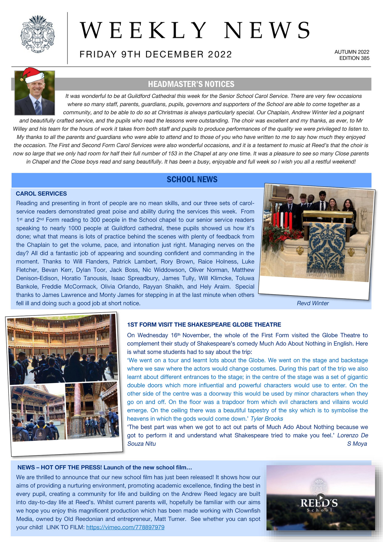 Reed's School - 385 9th December 2022_Weekly News - Page 2-3 - Created ...