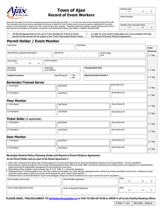 My publications - F1-061 Record of Event Workers Form - Page 1 ...