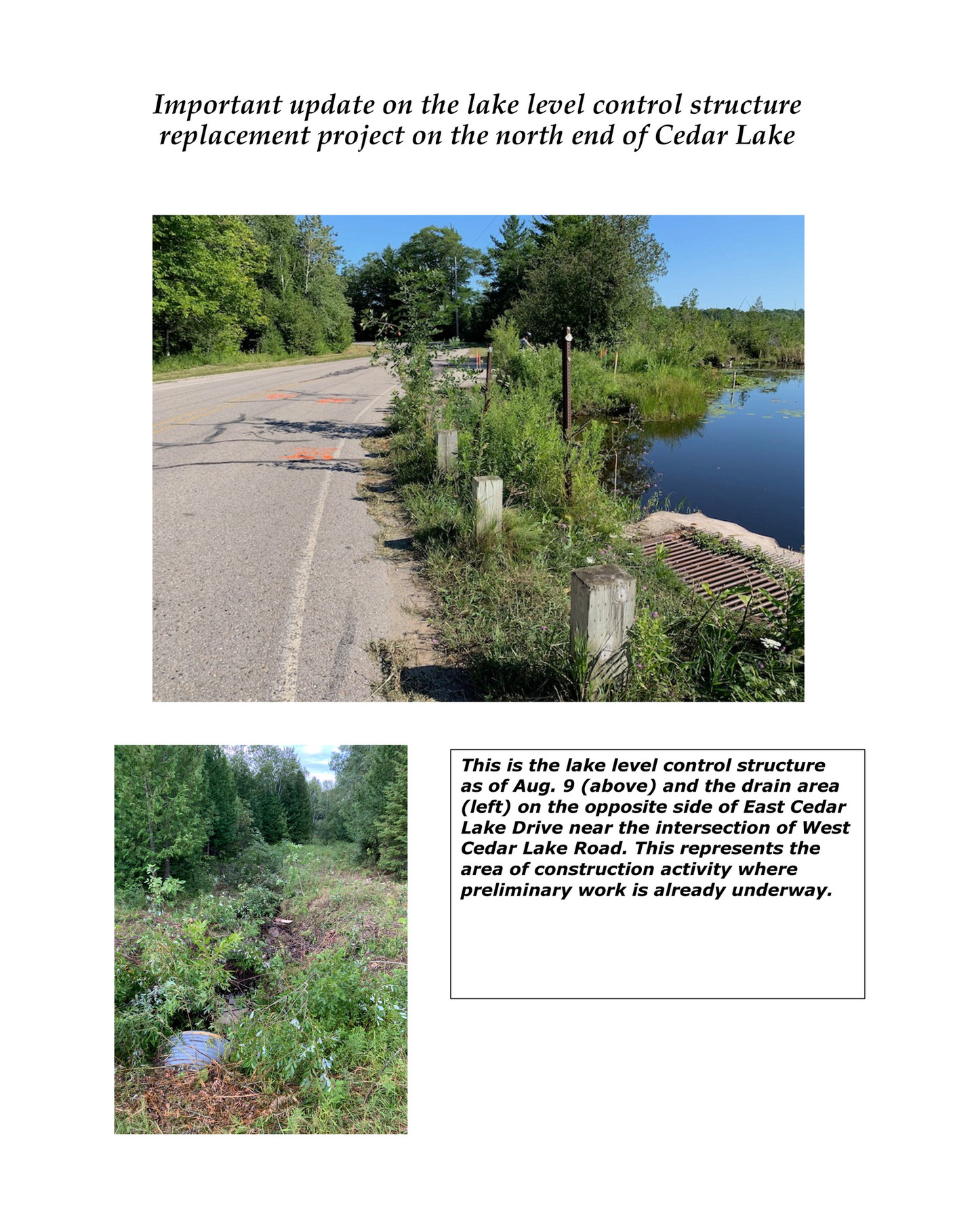 Lake Level Control Reconstruction Project Update For Cedar Lake ...