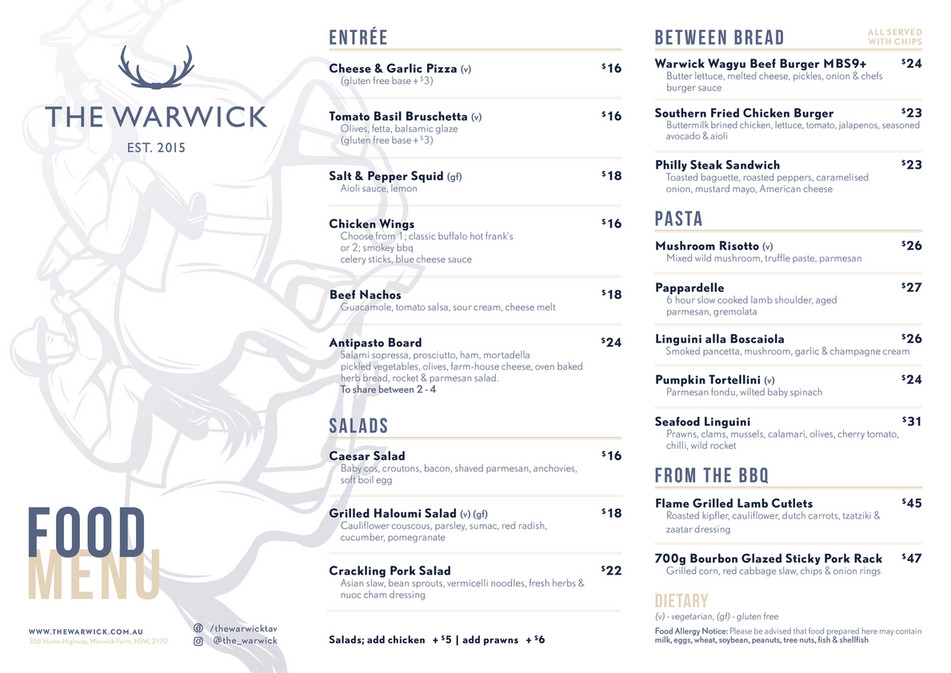 Oscars Hotels - The Warwick Main Menu - Page 1 - Created with Publitas.com