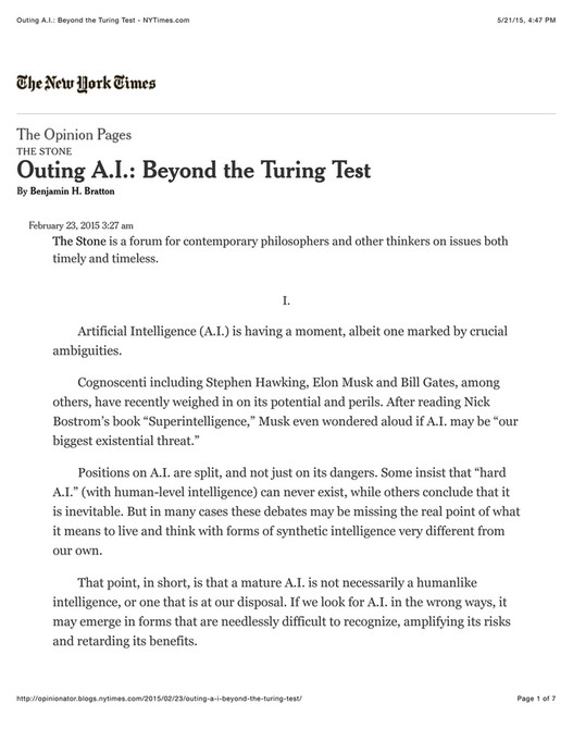 Strelka Institute - Benjamin Bratton - Outing AI, Beyond the Turing ...