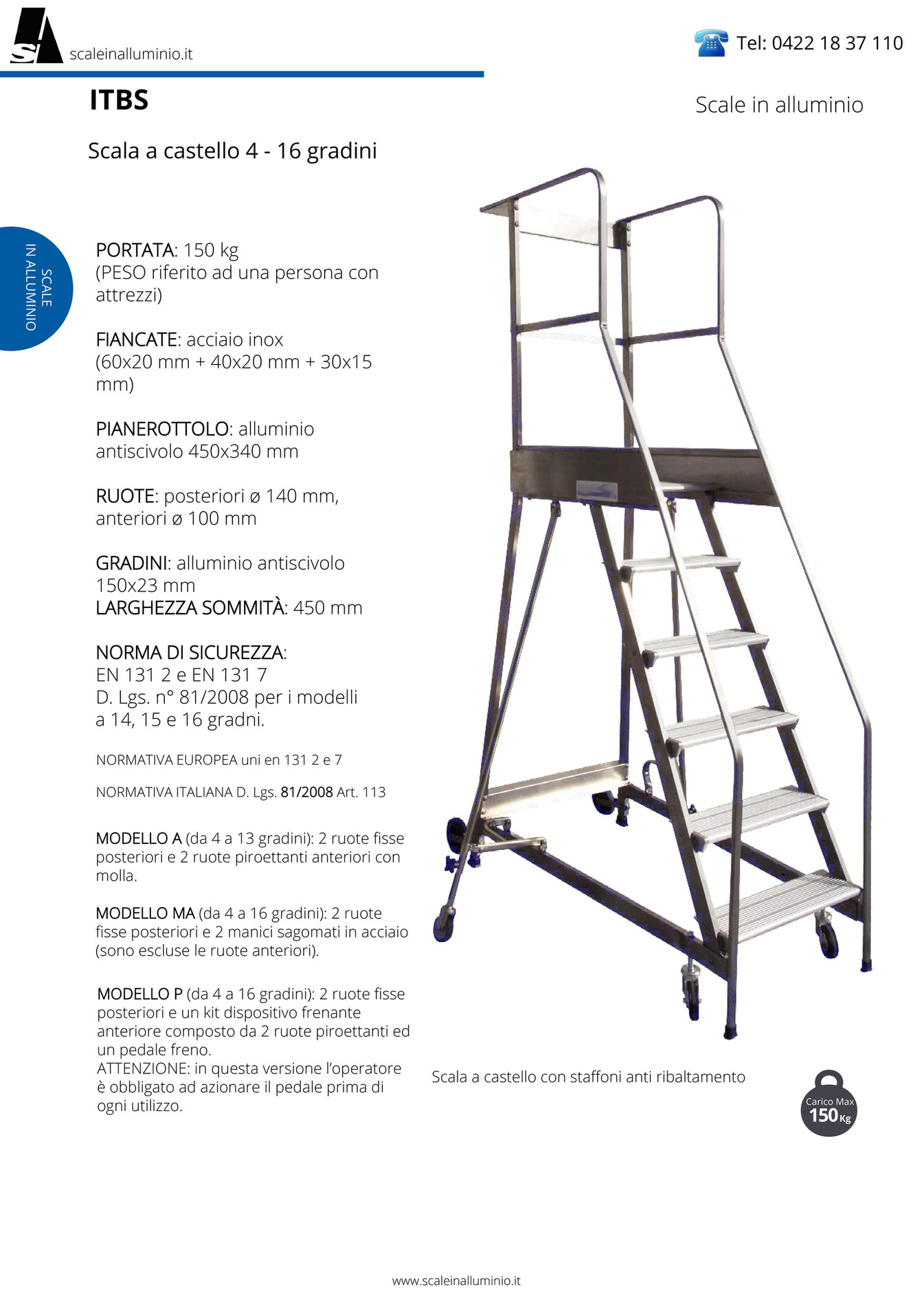 Scale a castello in alluminio da 4 a 13 gradini | www.scaleinalluminio ...