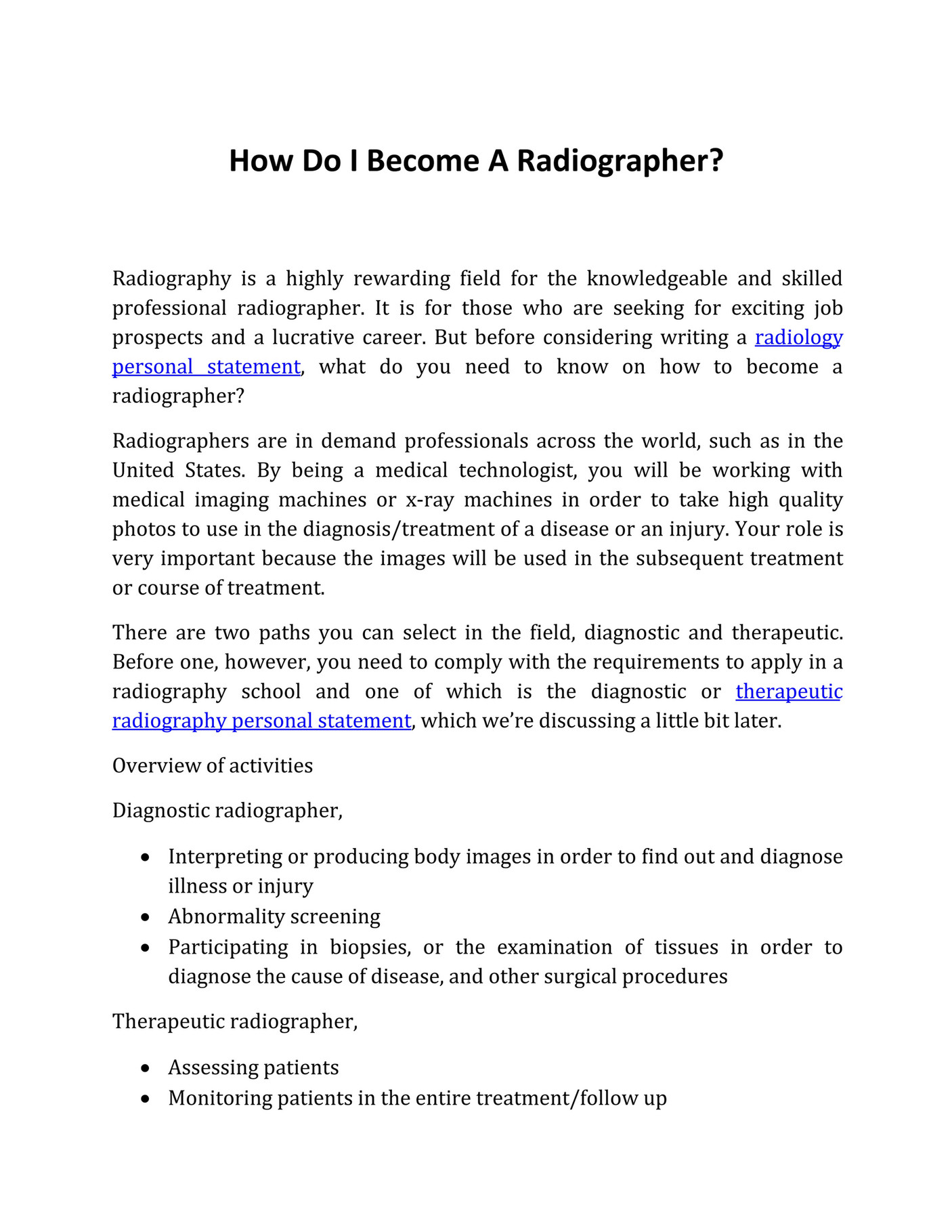 radiographypersonalstatement - How to Become a Radiographer - Page 1 ...