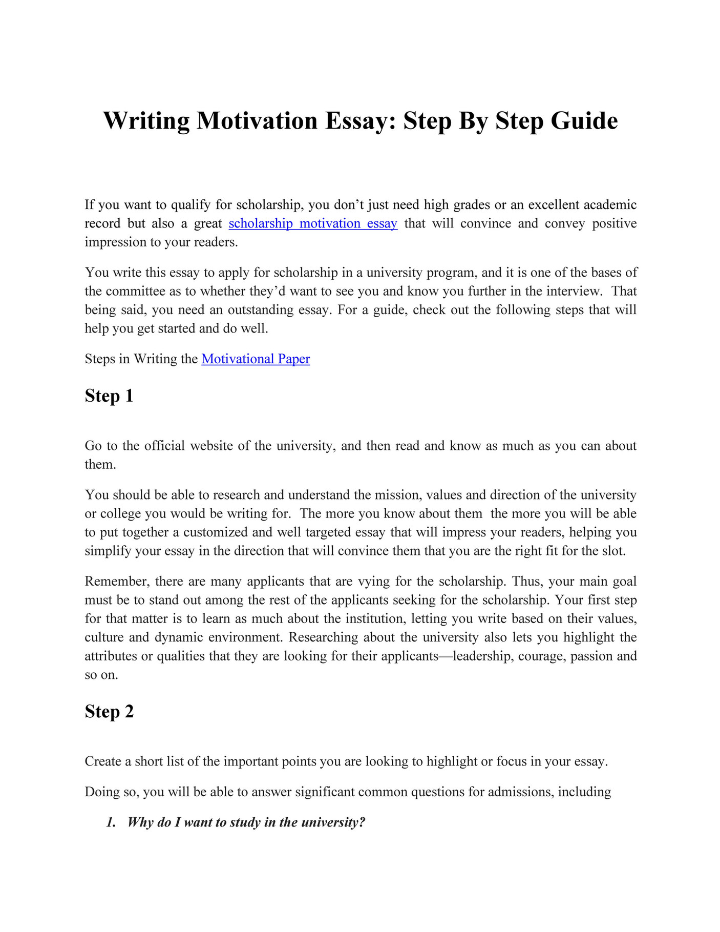 Motivationessay 10 Steps In Writing A Motivation Essay For