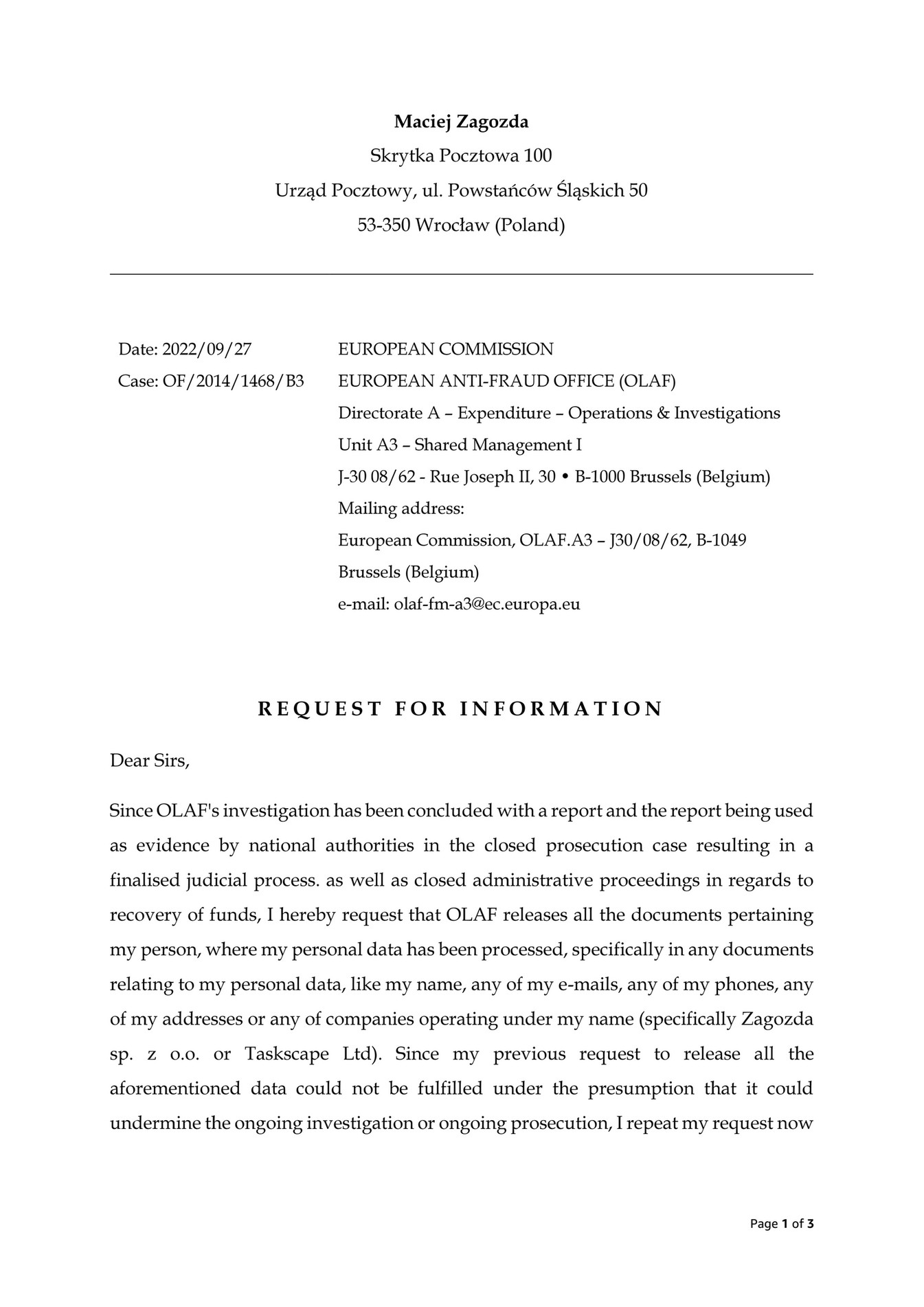 Taskscape Ltd - OLAF request for data - Strona 1 - Created with Publitas.com