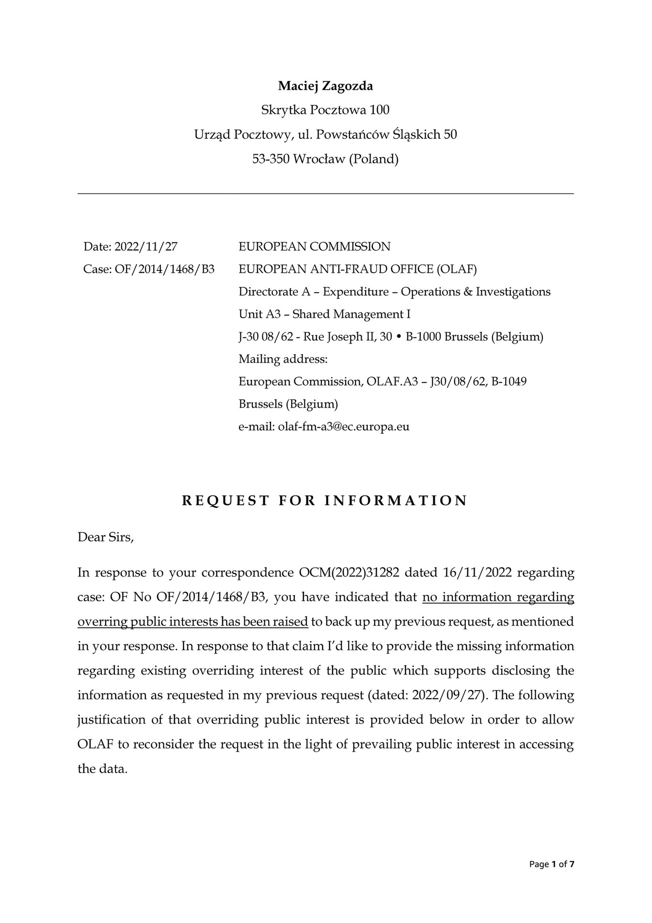 Taskscape Ltd - OLAF request for documents - Strona 1 - Created with Publitas.com