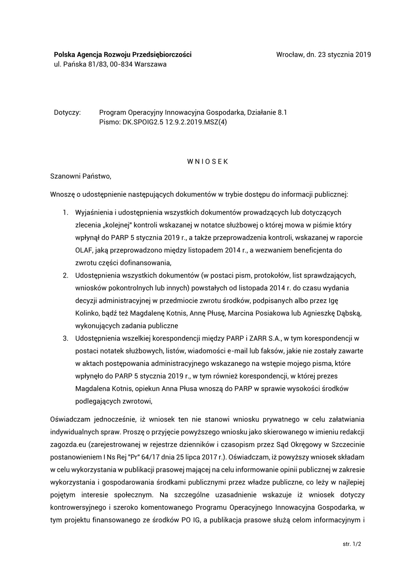 Taskscape Ltd - 20190123 - Uzupelnienie wniosku o udostepnienie informacji publicznej - Strona 1 ...