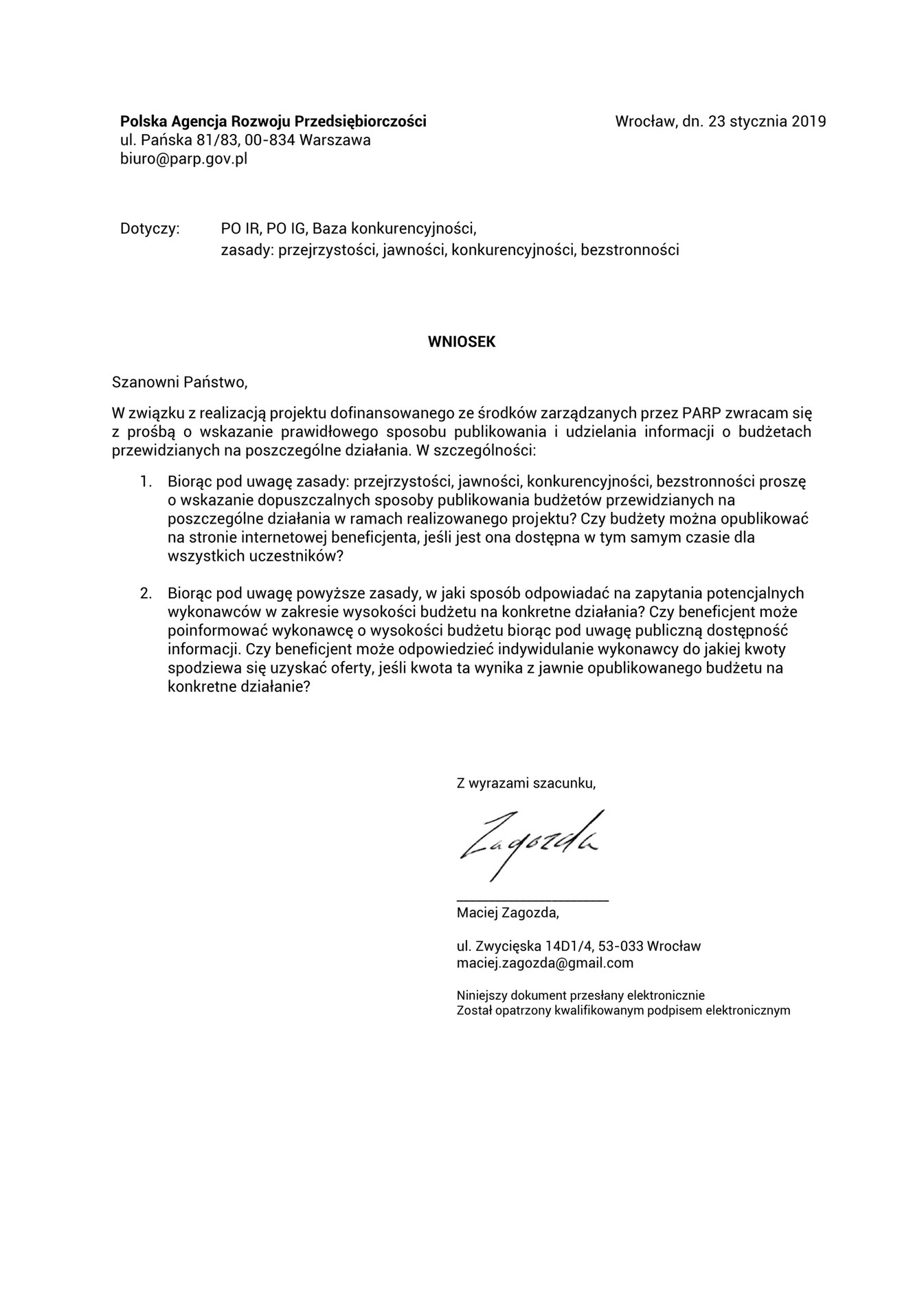 Taskscape Ltd - 20190123 - PARP - Wniosek o informacje publikacja budzetow - Strona 1 - Created ...