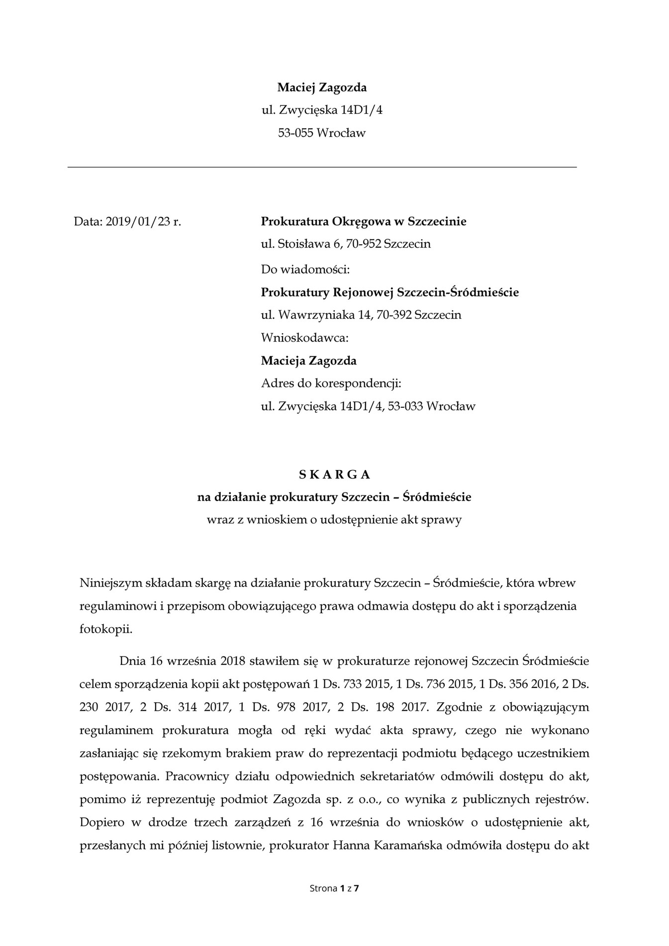 Taskscape Ltd - 20190123 - Skarga na dzialanie prokuratury - Strona 1 - Created with Publitas.com