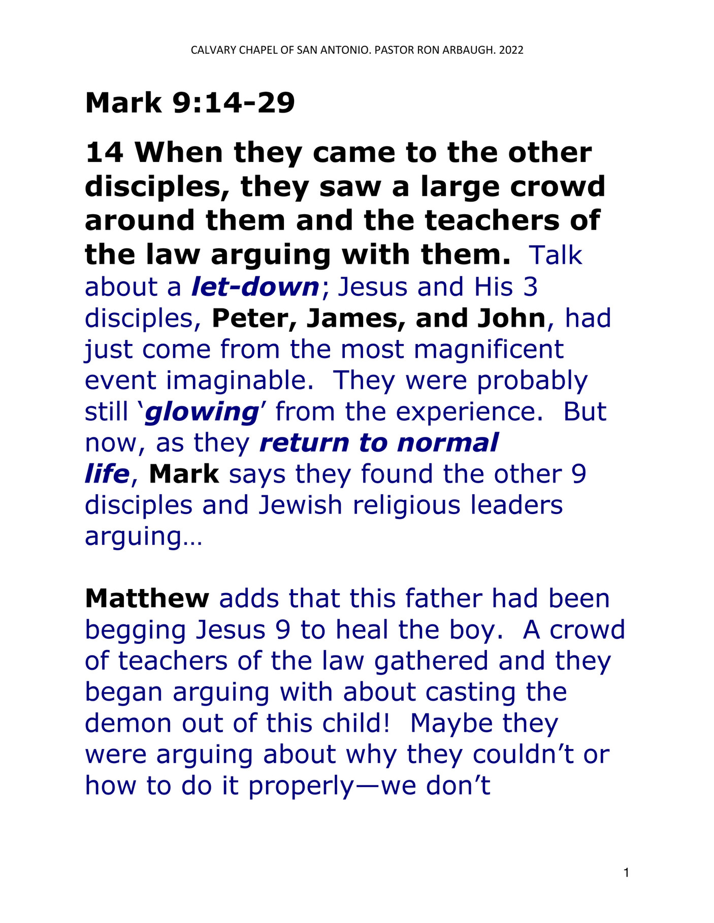 Calvary Chapel Of San Antonio Mark9 14 29 Page 1 Created With