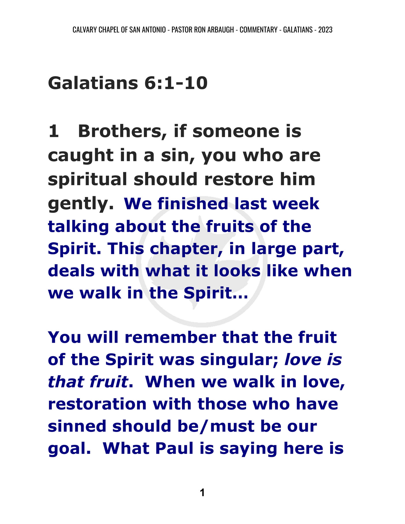 Calvary Chapel of San Antonio - Galatians 6_1-10 - Page 1 - Created ...