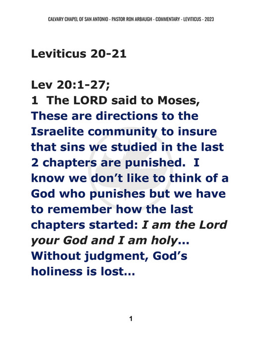 Calvary Chapel of San Antonio - Leviticus 20-21 - Page 1
