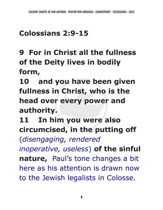 Calvary Chapel of San Antonio - Colossians 2_9-15 - Page 1 - Created ...