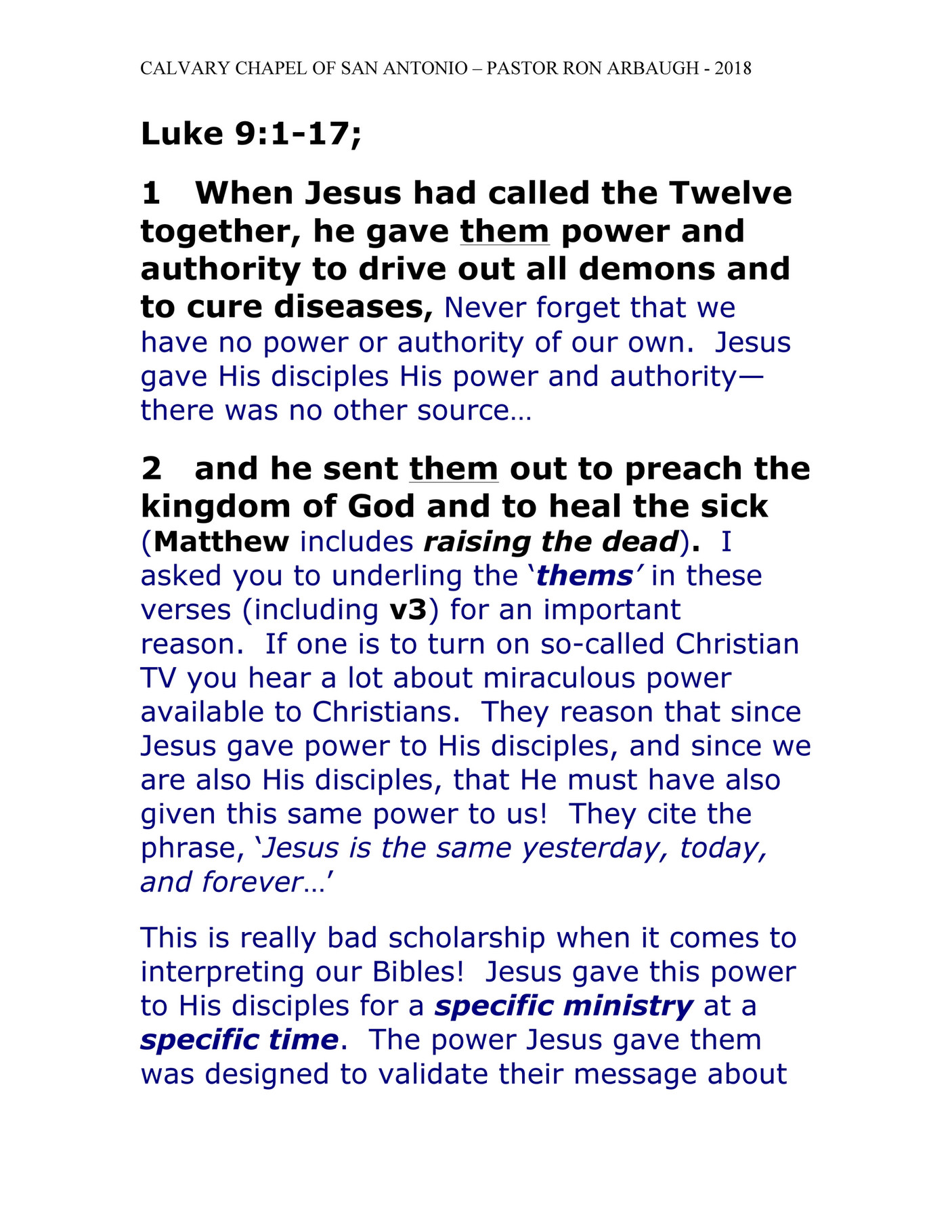 Calvary Chapel of San Antonio - Luke9-1-17 - Page 1 - Created with ...