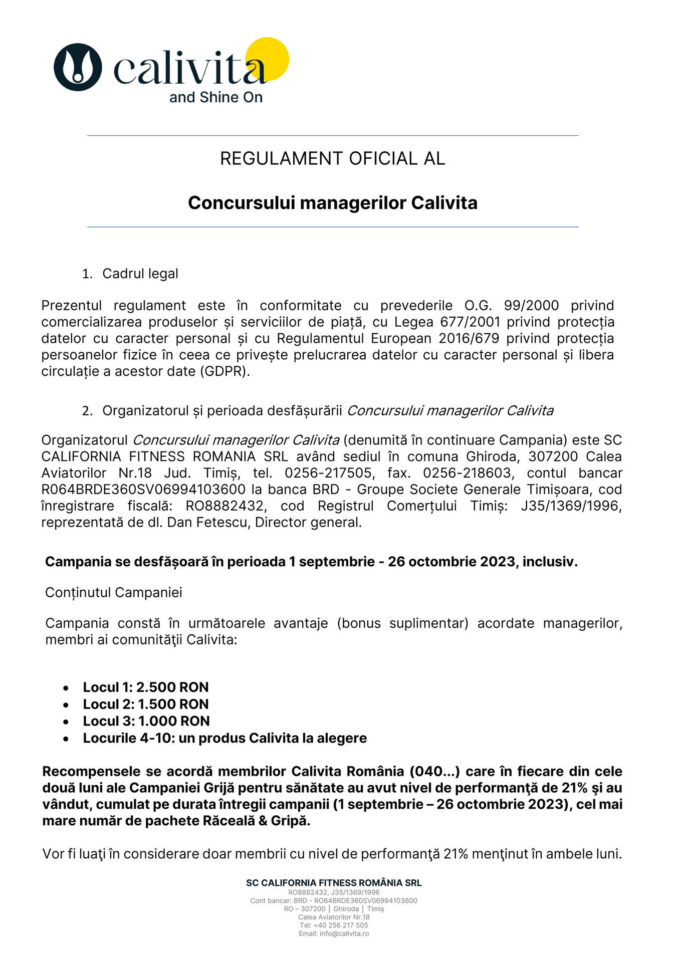 Calivita Romania - Regulamentul Concursului Managerilor Calivita 2023 - Page 1 - Created with ...