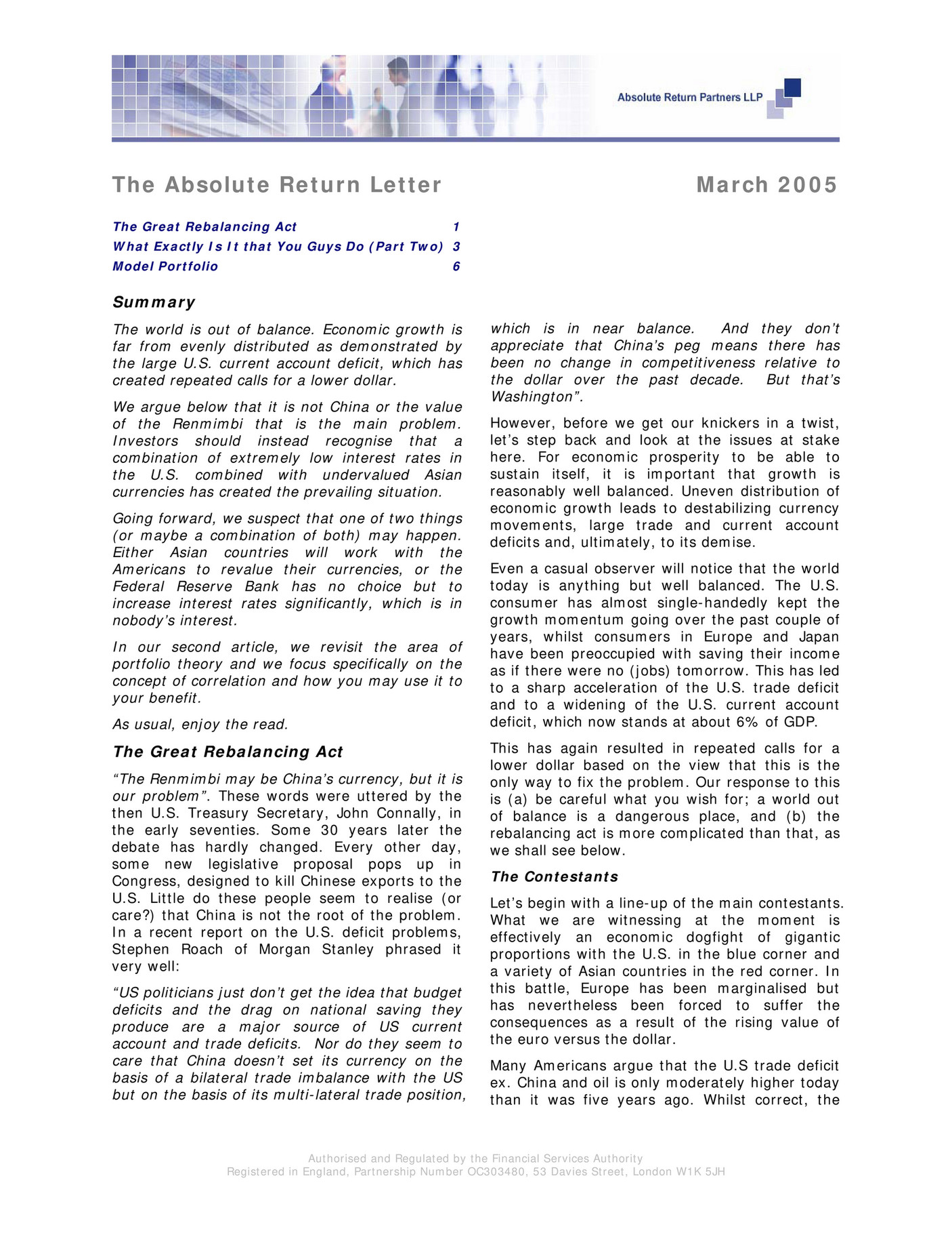 Absolute Return Letter - The Great Rebalancing Act; What Exactly Is It ...