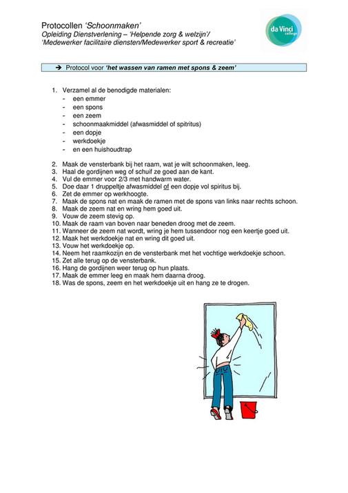 Da Vinci College - K0171 Protocollen ‘Schoonmaken’ - Pagina 1