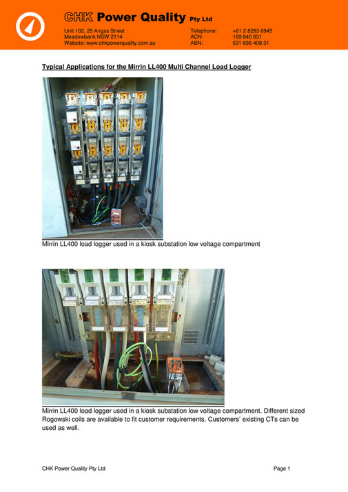 chk power quality pty ltd - Typical Applications for Mirrin LL400 Load ...