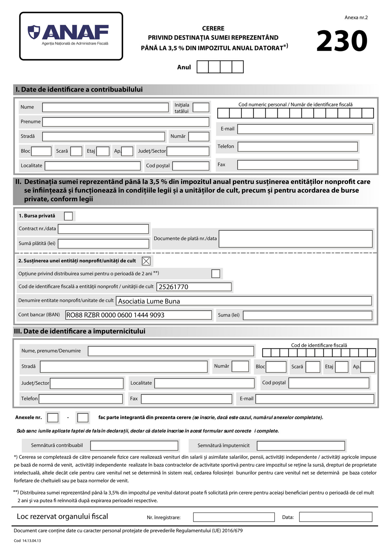 MEGA IMAGE - Formular 230 Asociatia Lume Buna - Pagină 1
