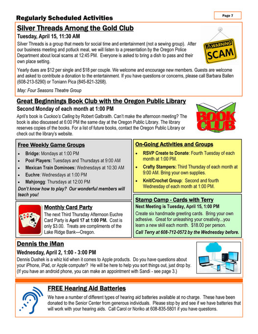Oregon Area Senior Center - 04 April 2025 - Page 6-7 - Created with ...