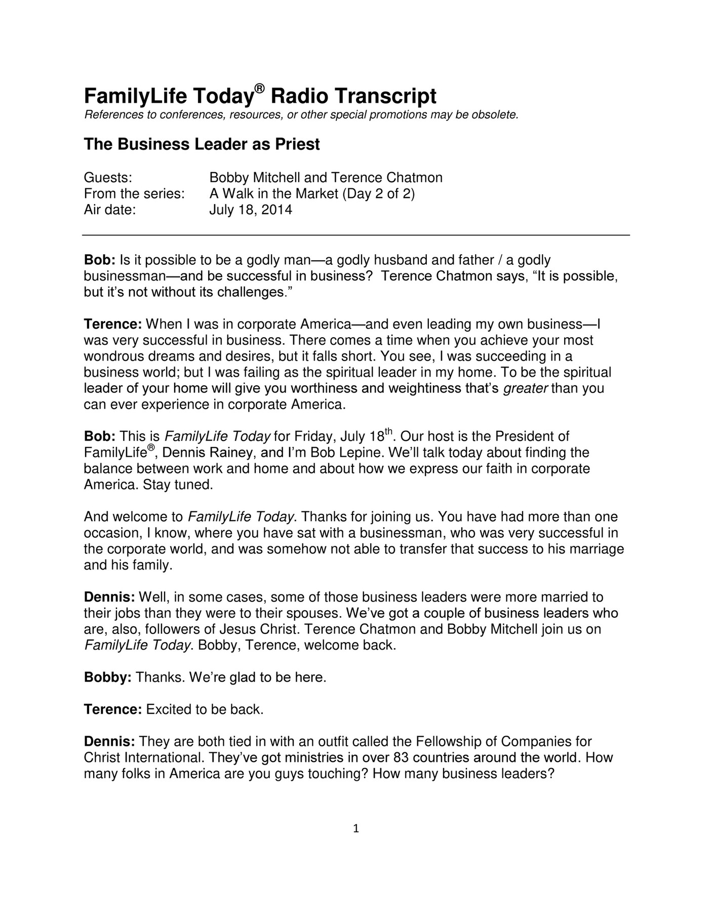 His Way At Work - The Business Leader as a Priest - Page 1 - Created ...