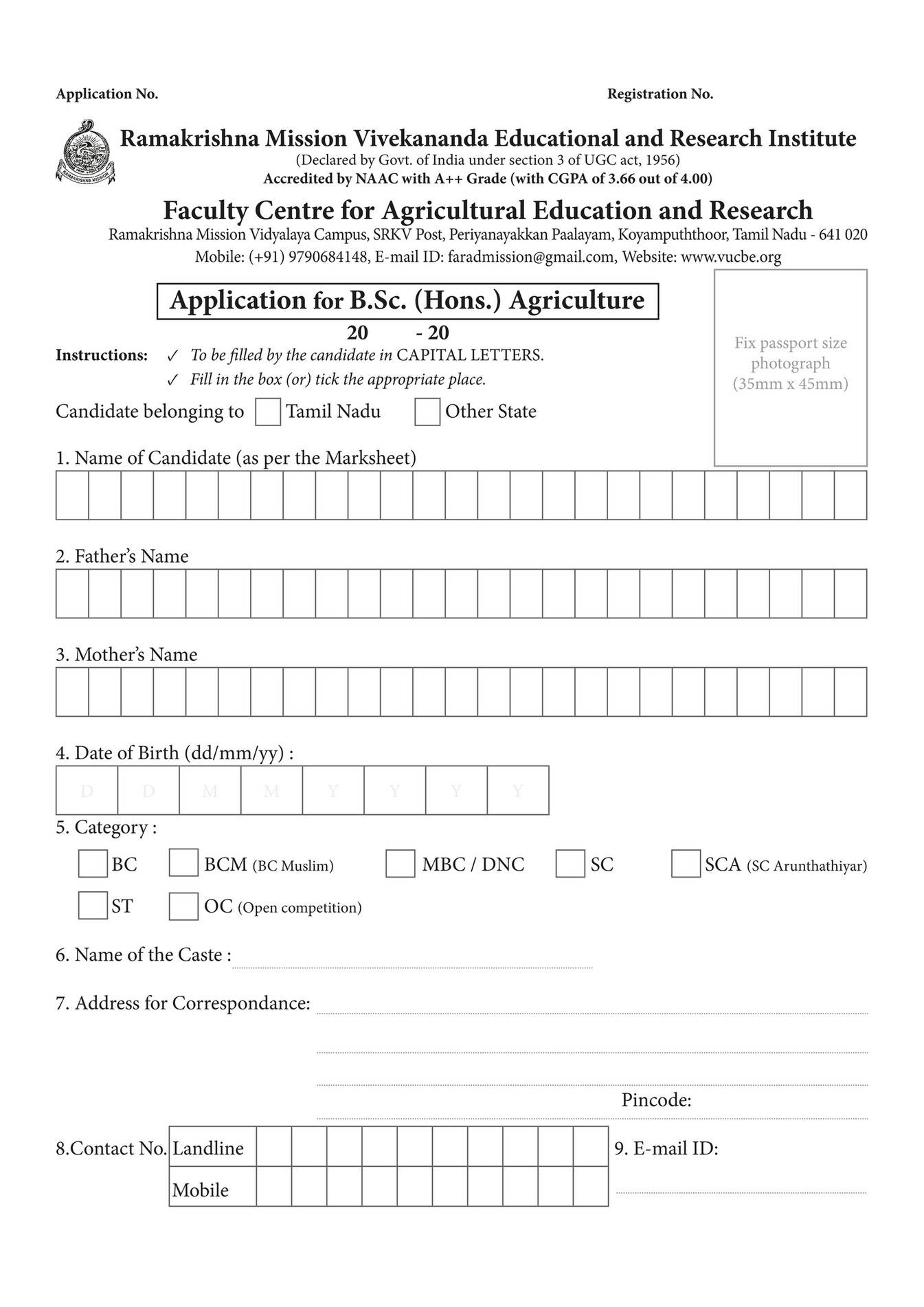 www.srkv.org - RKMVERI_FAR_Application_Form_2020_21 - Page 1 - Created ...