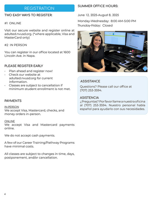 Napa Valley Adult School - Summer 2025 Catalog - Page 4-5 - Created with Publitas.com