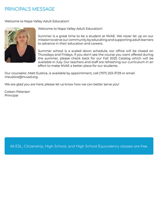 Napa Valley Adult School - Summer 2025 Catalog - Page 2-3 - Created with Publitas.com