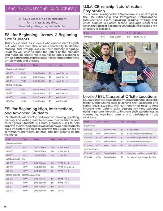 Napa Valley Adult School - Spring 2026 Catalog - Page 12-13 - Created ...